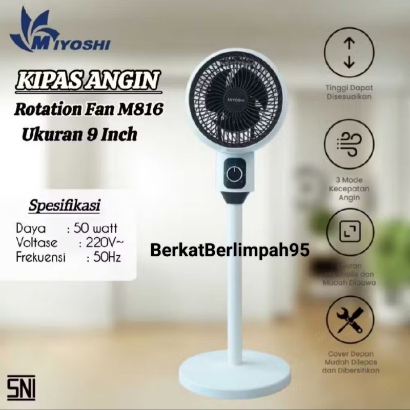 Jual MIYOSHI M-816 (100% ORI) Stand Fan Kipas Angin Berdiri 9" 50W 2IN1 (Stand & Desk) | Shopee ...