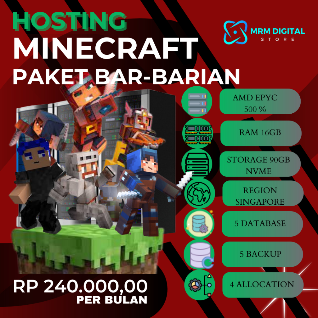Jual HOSTING MINECRAFT RAM 16GB STORAGE 90GB 5VCPU | Shopee Indonesia