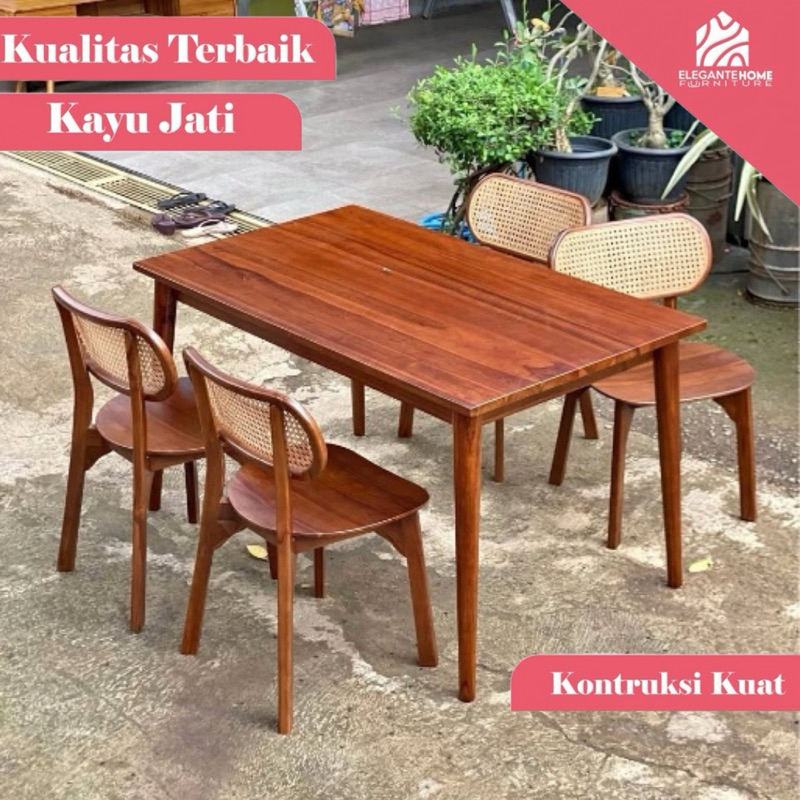 Jual meja kursi makan rotan, 1set kursi kacang rotan, meja makan minimalis, meja kursi makan ...