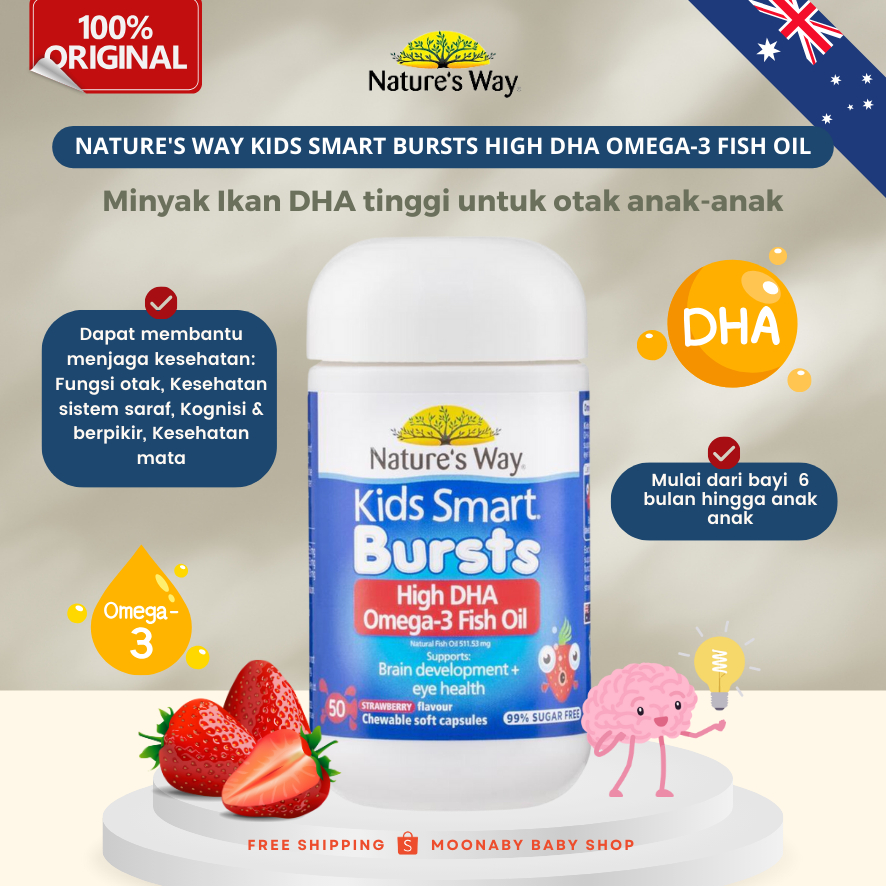 Jual Exp 11/2027 Nature's Natures Way Kids Smart Bursts Omega-3 Fish Oil HIGH DHA TRIO BERRY ...
