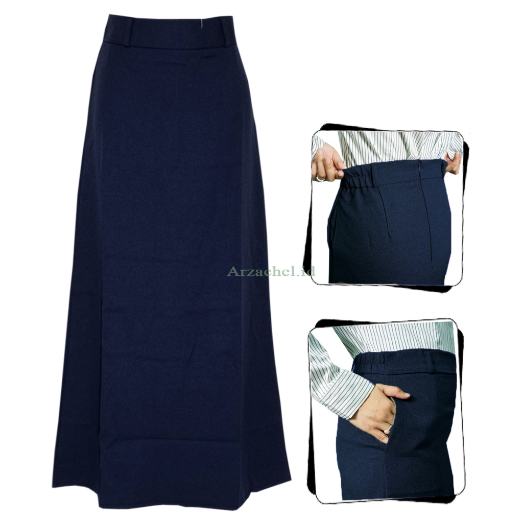 Jual Rok Kerja Hitam Line A Model Pinggang Karet Kualitas Premium ...