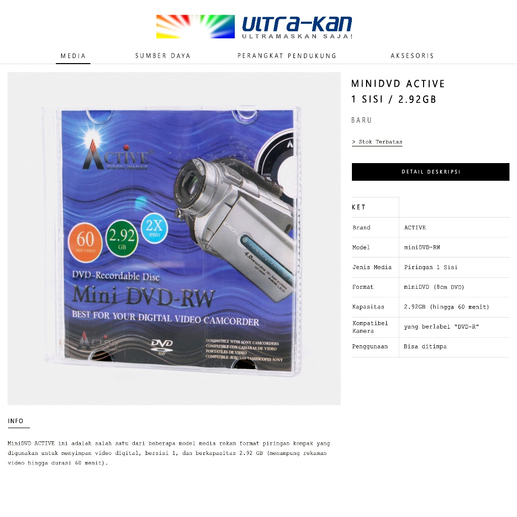Jual 8cm DVD MiniDVD-RW ACTIVE 2.92GB (Piringan 1 Sisi) - Media Rekam ...