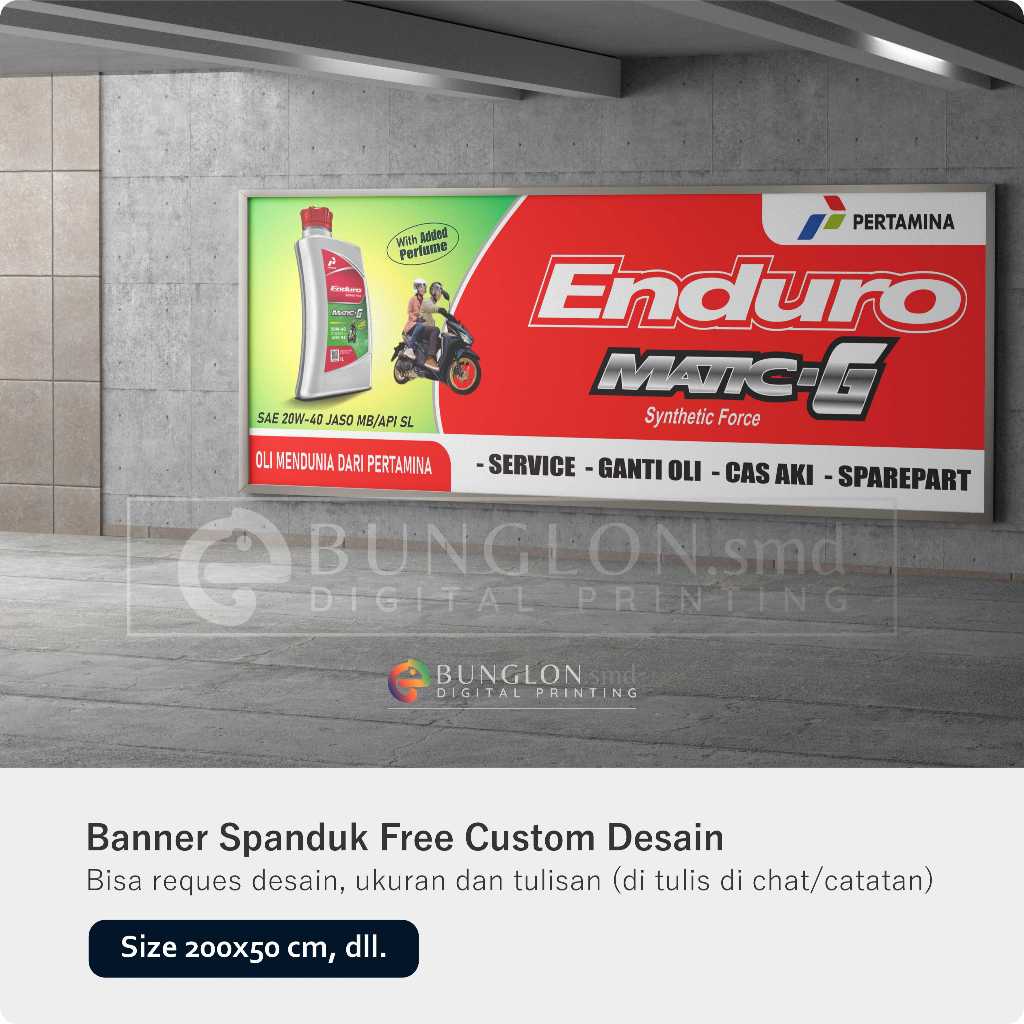 Jual PRINT SPANDUK BANNER BENGKEL OLI PERTAMINA ENDURO CUSTOM NAMA ...