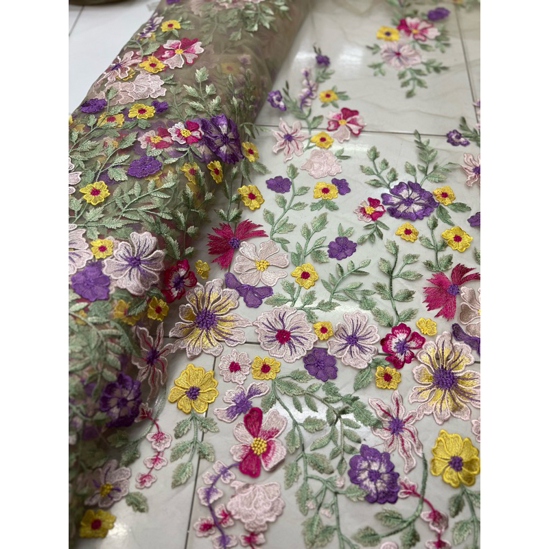 Jual Kain Tille Garden motif Bunga Besar Lebar 135cm (Per 1/2mtr ...