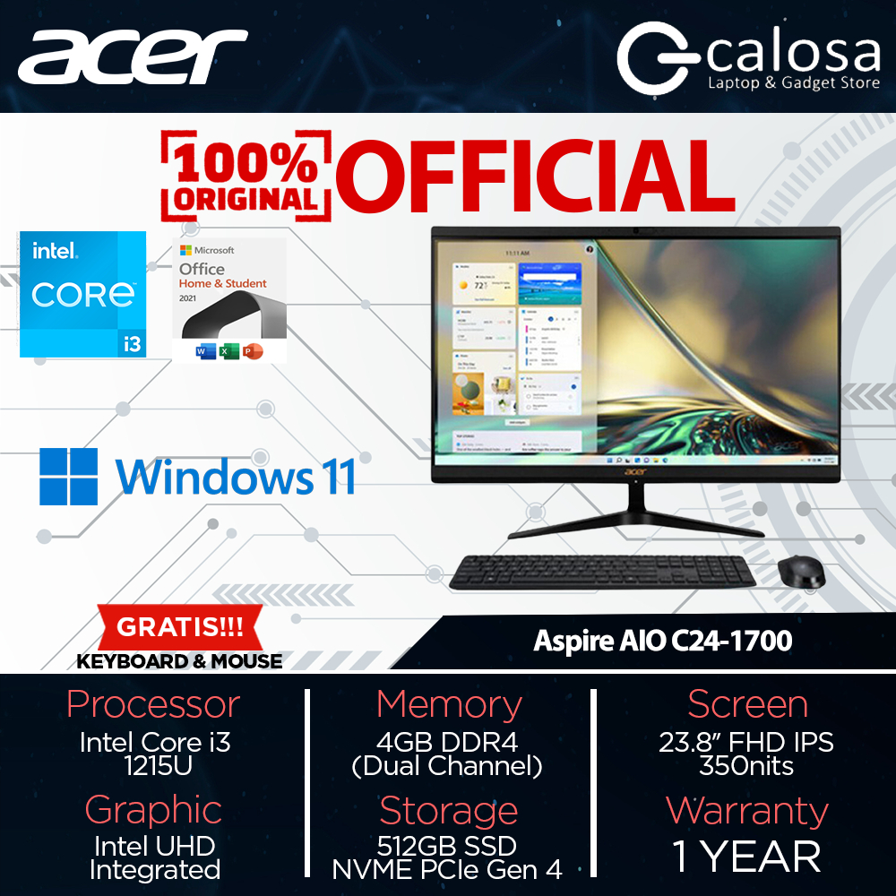 Jual PC Acer Aspire AIO C24-1700 Core i3-1215U RAM 4GB SSD 512GB 23.8 ...