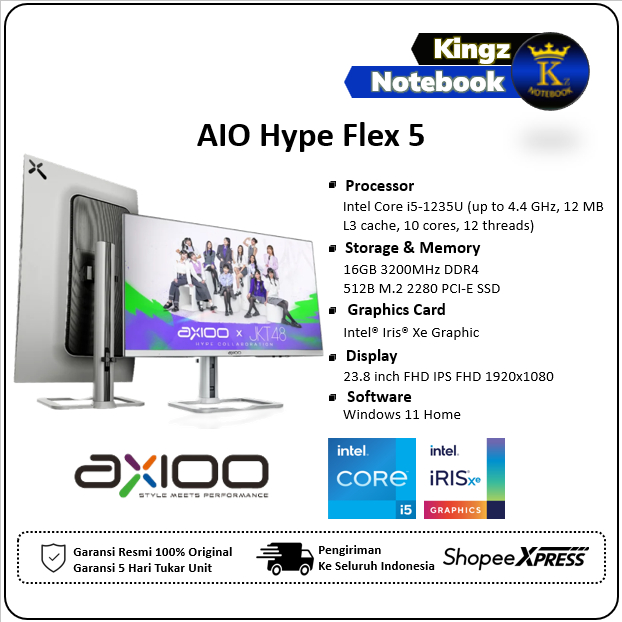 Jual PC AIO Axioo Flex 5 All in One Core i5 1235U 16GB 512GB Win11 23,8 FHD | Shopee Indonesia