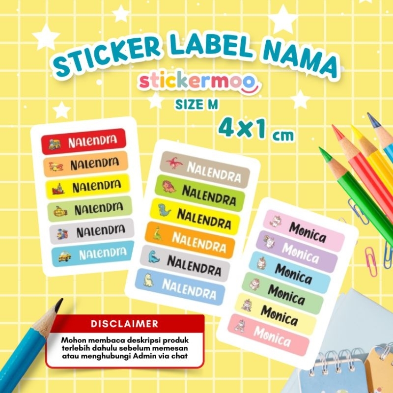 Jual STIKER LABEL NAMA ANAK LUCU SIZE MEDIUM WATERPROOF - STIKERMOO ...