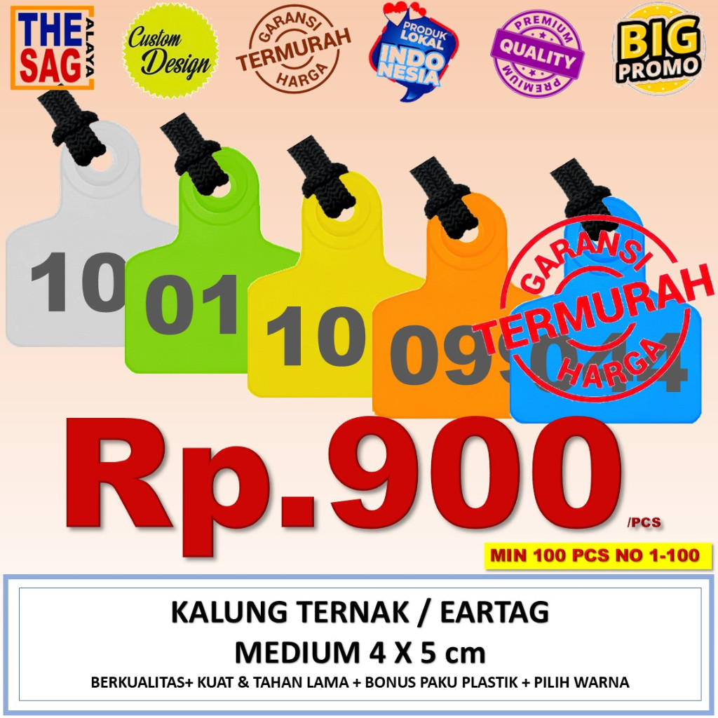 Jual NECK TAG 4X5cm NO 1-100 (ISI 100 PCS) KALUNG TERNAK kambing domba ...