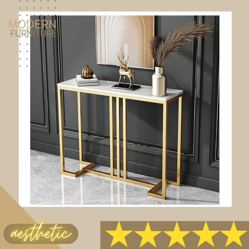 Jual MEJA CONSOLE MINIMALIS MODERN RANGKA BESI PERMUKAAN PUTIH MOTIF ...