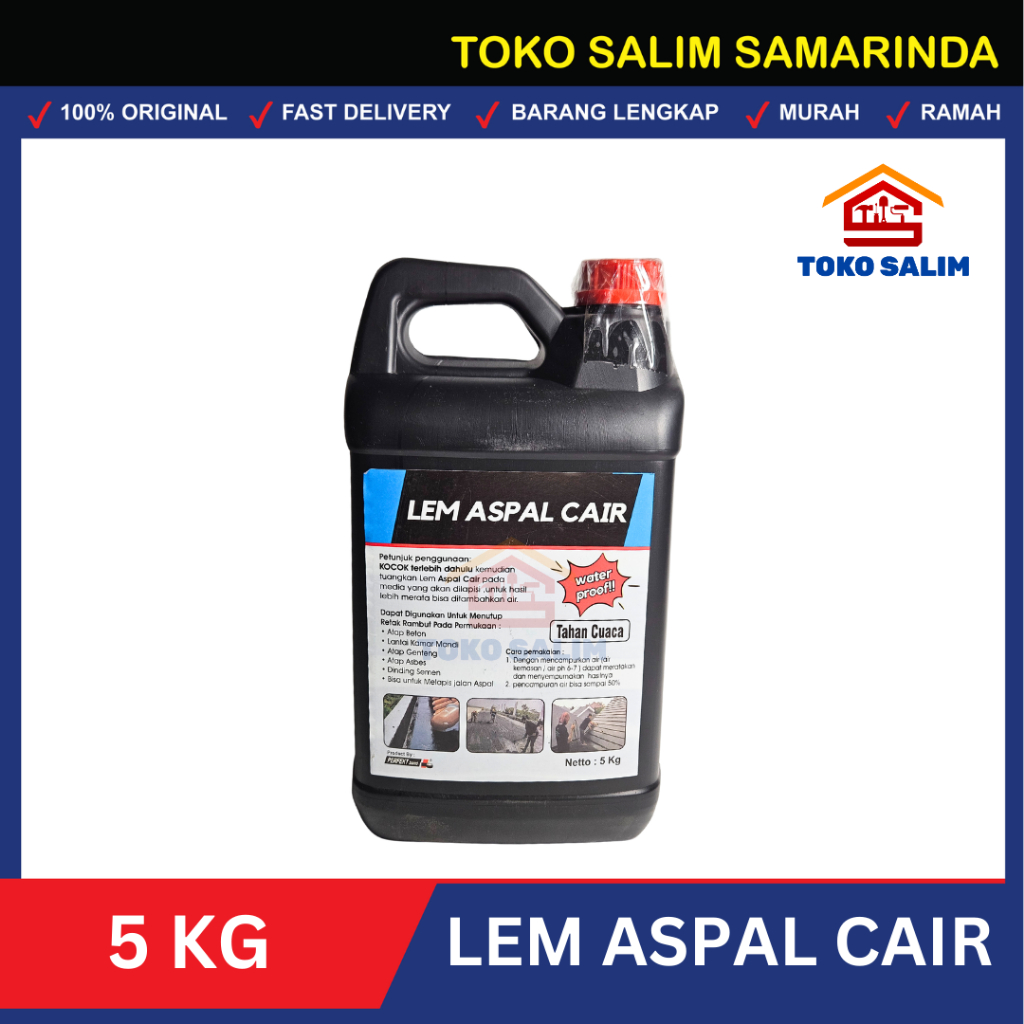 Jual Lem Aspal Cair 5KG -kuat anti rembes bocor talang, kolam, lem ...