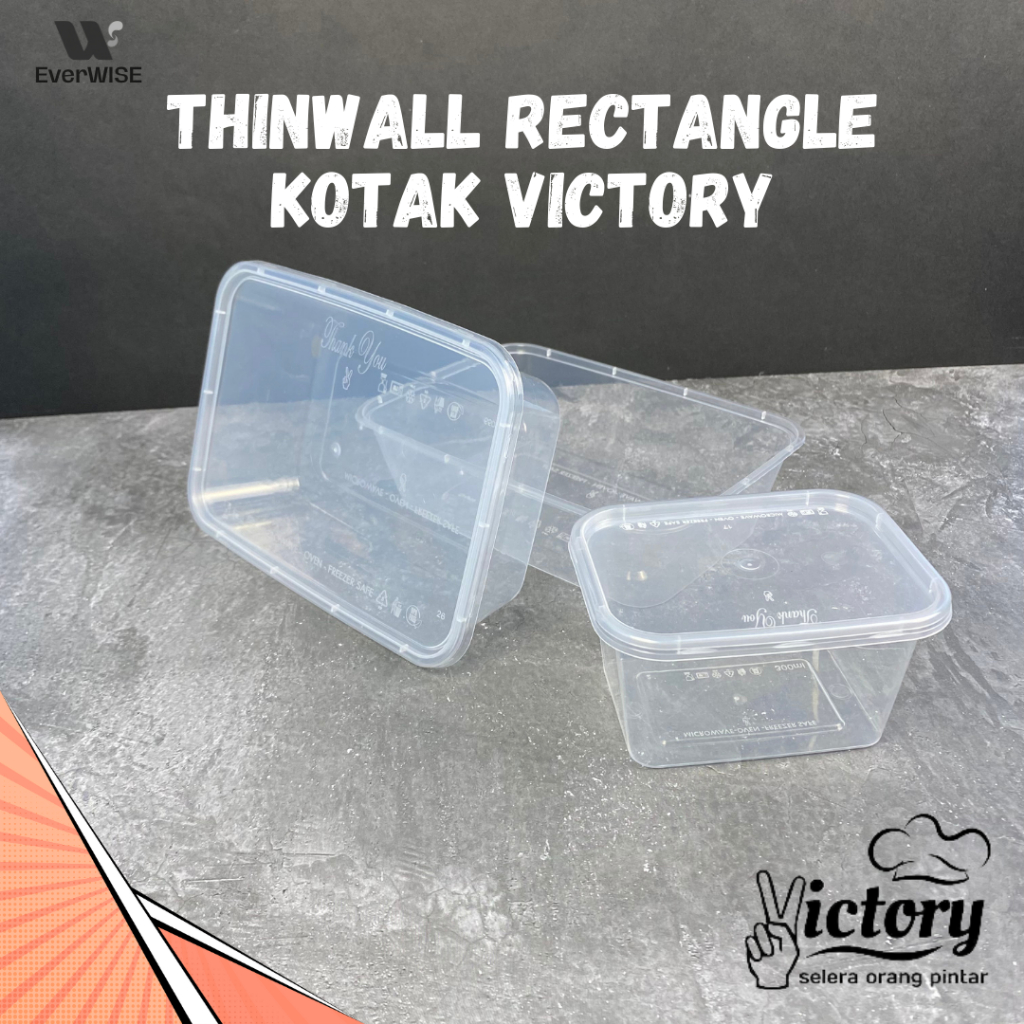 Jual Thinwall VICTORY Rectangle / Kotak Plastik + Tutup | Ukuran 200 mL - 1000 mL | Isi 25 pcs ...