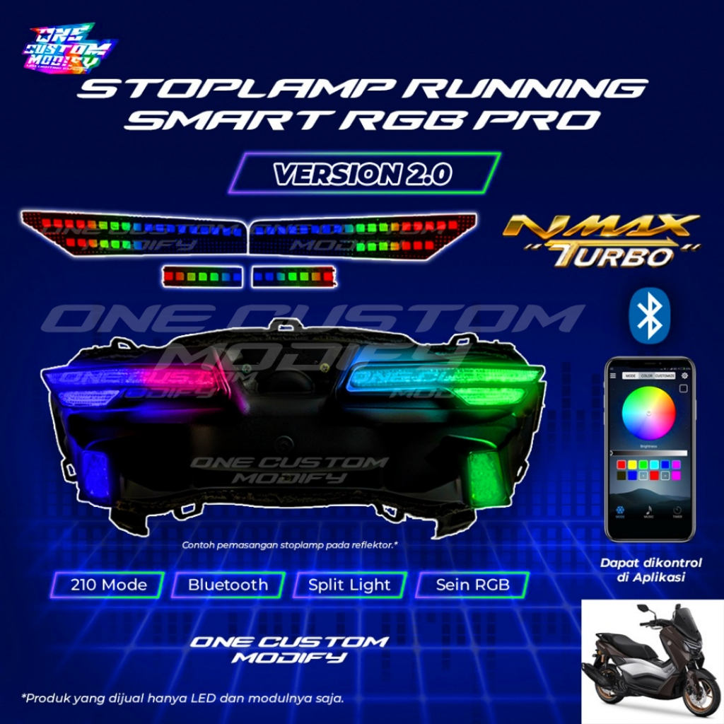 Jual Stoplamp Running RGB V2 Nmax Turbo Smart Pro Bluetooth Lampu LED Rem Variasi One Custom ...