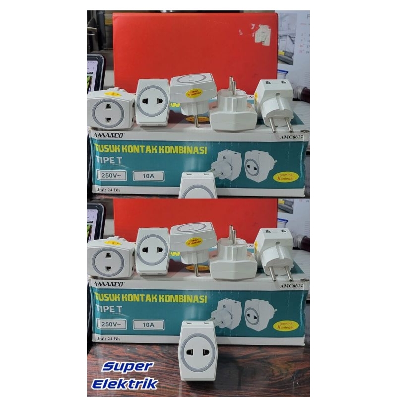 Jual AMASCO Plug Combination Socket Colokan Multi T 3 lobang Colokan ...
