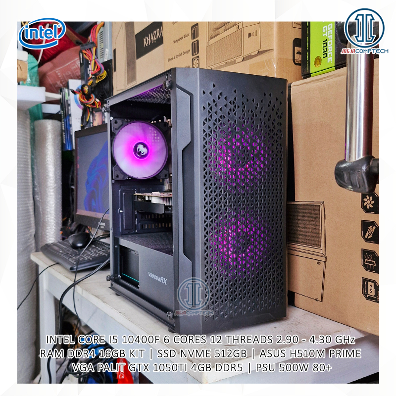 Jual PC Gaming Intel Core i5 10400F ram 16gb kit SSD NVME 512gb VGA GTX 1050TI 4gb ddr5 Case RGB ...