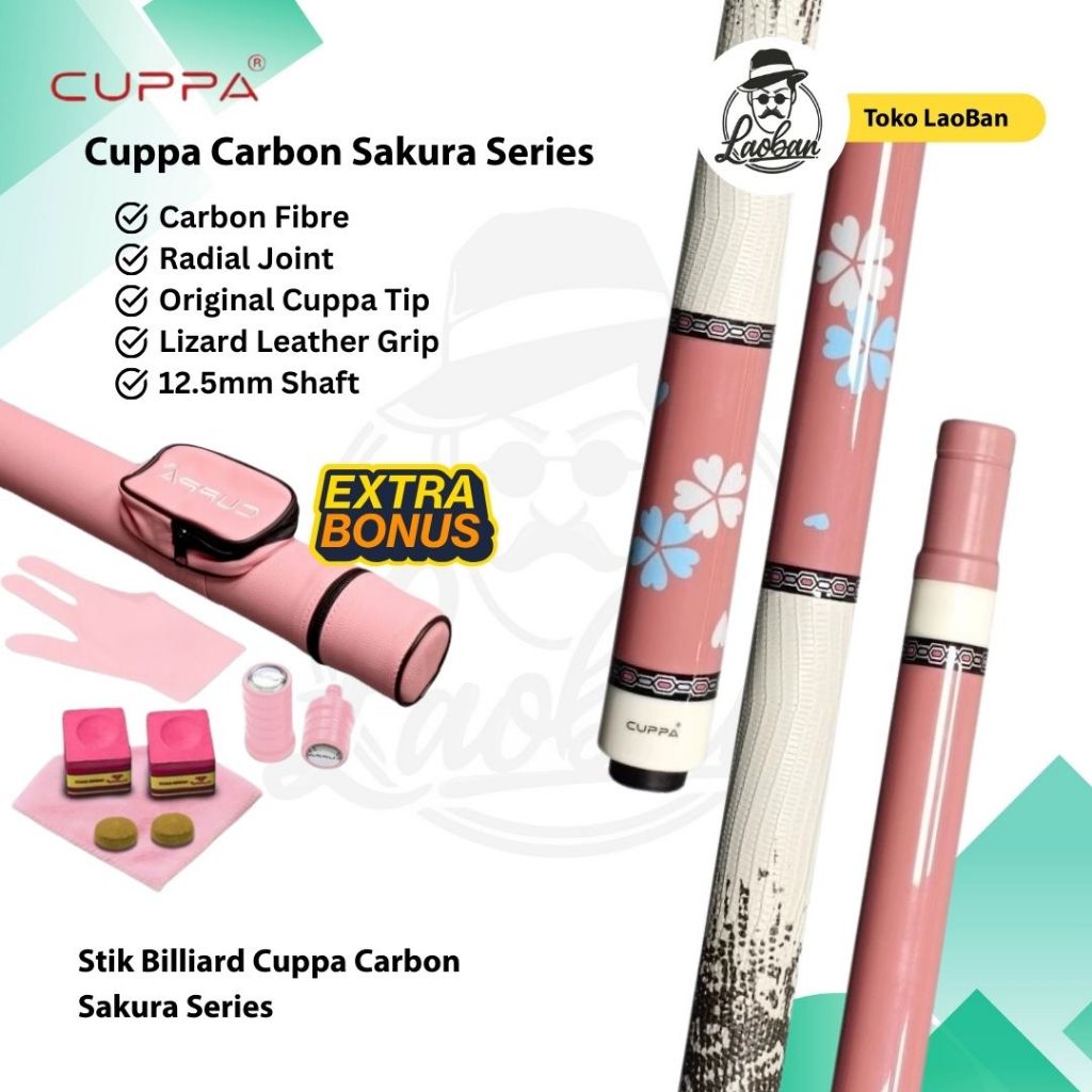 Jual Stick Billiard Cuppa Carbon Sakura Series - Low Deflection Shaft ...