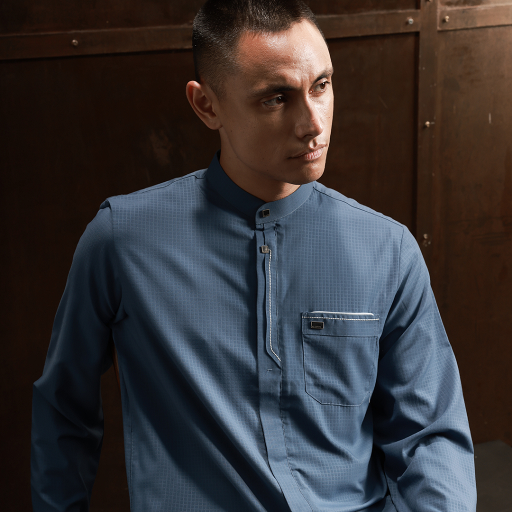 Jual Al-Luthfi – Baju Kemeja Koko Lengan Panjang Motif Emboss Kotak ...