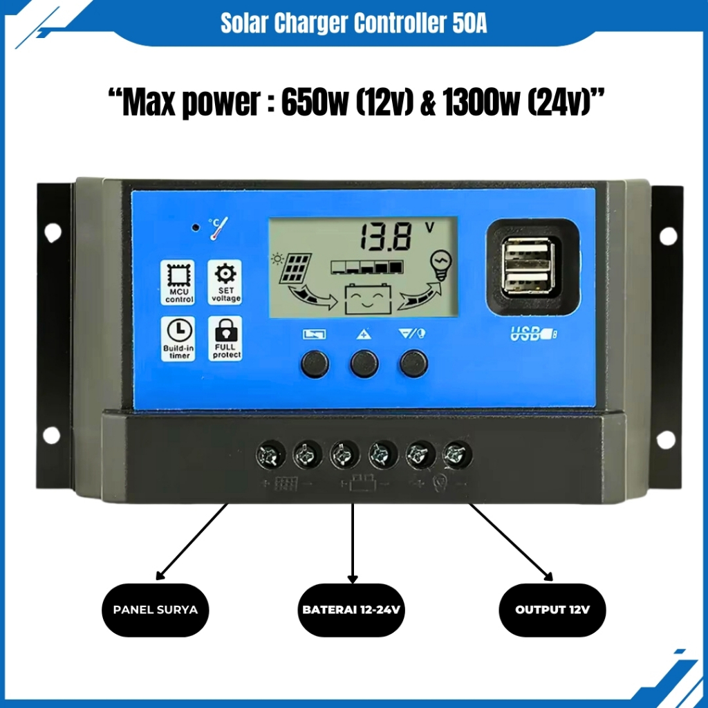 Jual Solar Charger Panel Surya Controller 50A Charger 12-24V LED ...