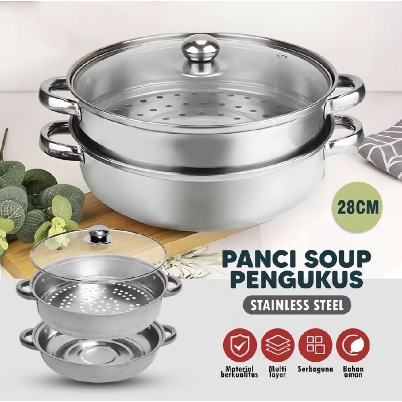 Jual Panci Kukus 2 Susun Stainless Steel 28CM Panci Siomay 4 Kuping ...
