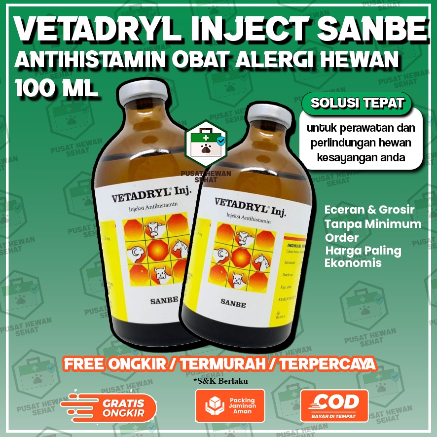 Jual VETADRYL INJ SANBE 100 ML - Antihistamin Obat Alergi Untuk Hewan ...