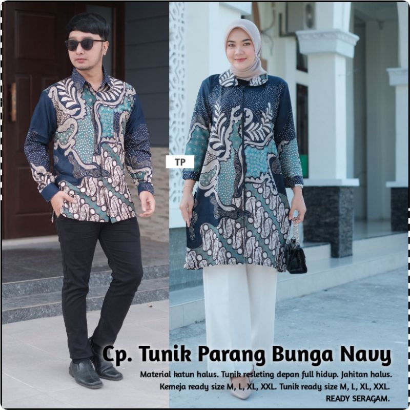 Jual Aneka Batik Couple Tunik Parang Bunga Navy/Batik Seragam/Batik ...