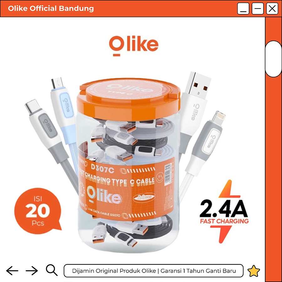 Jual (1Toples Isi 20Pcs) Olike D307 Kabel Data Charger USB TYPE C Micro ...
