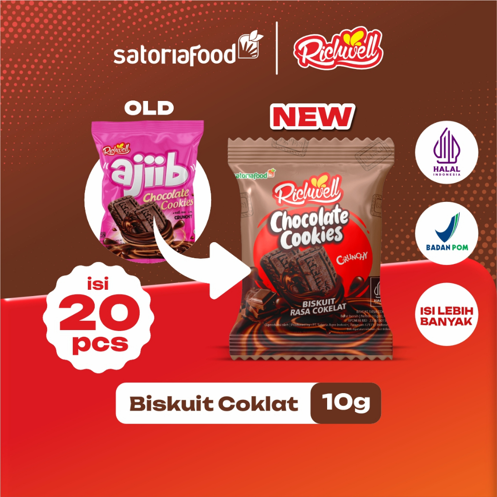 Jual Richwell Cookies Chocolate 10g x 20pcs | Biskuit Kukis Rasa Coklat ...