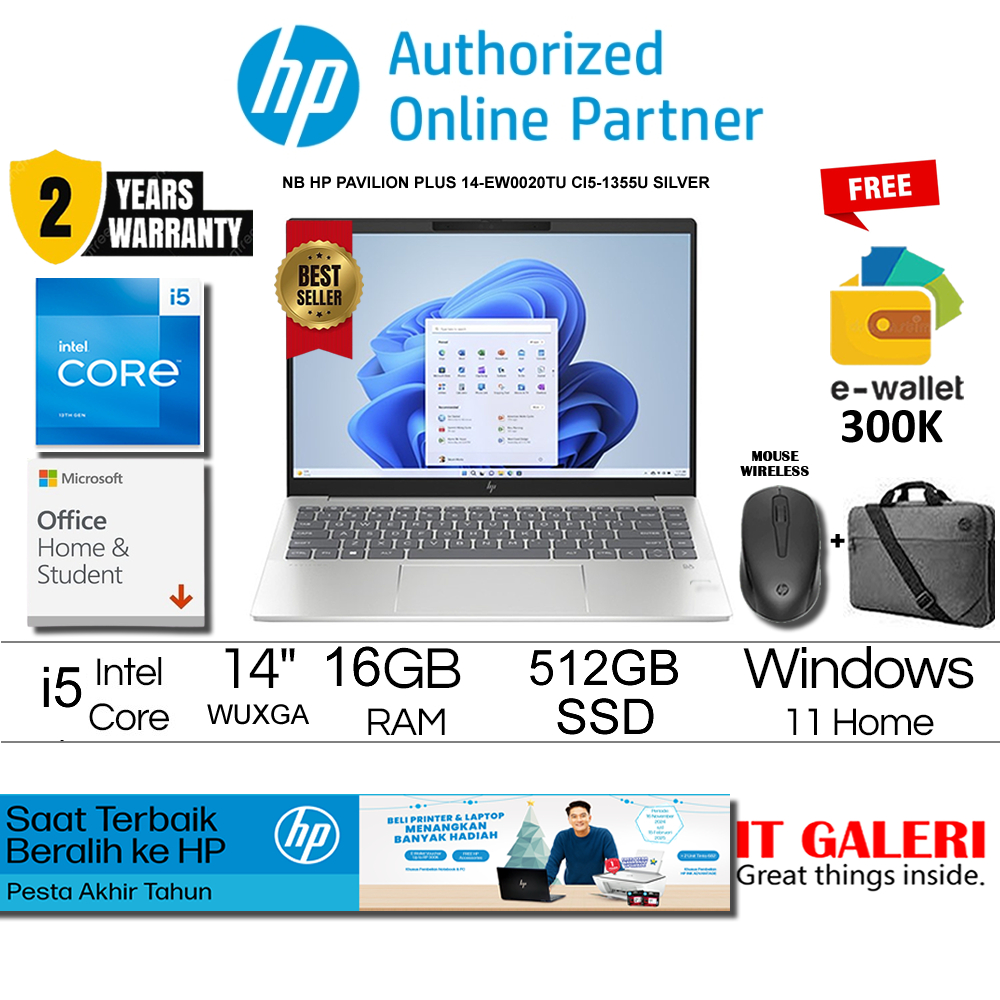 Jual Laptop HP Pavilion Plus 14-EW0020TU/EW0021TU Intel Core i5-1355U/RAM 16GB/SSD 512GB/Layar ...