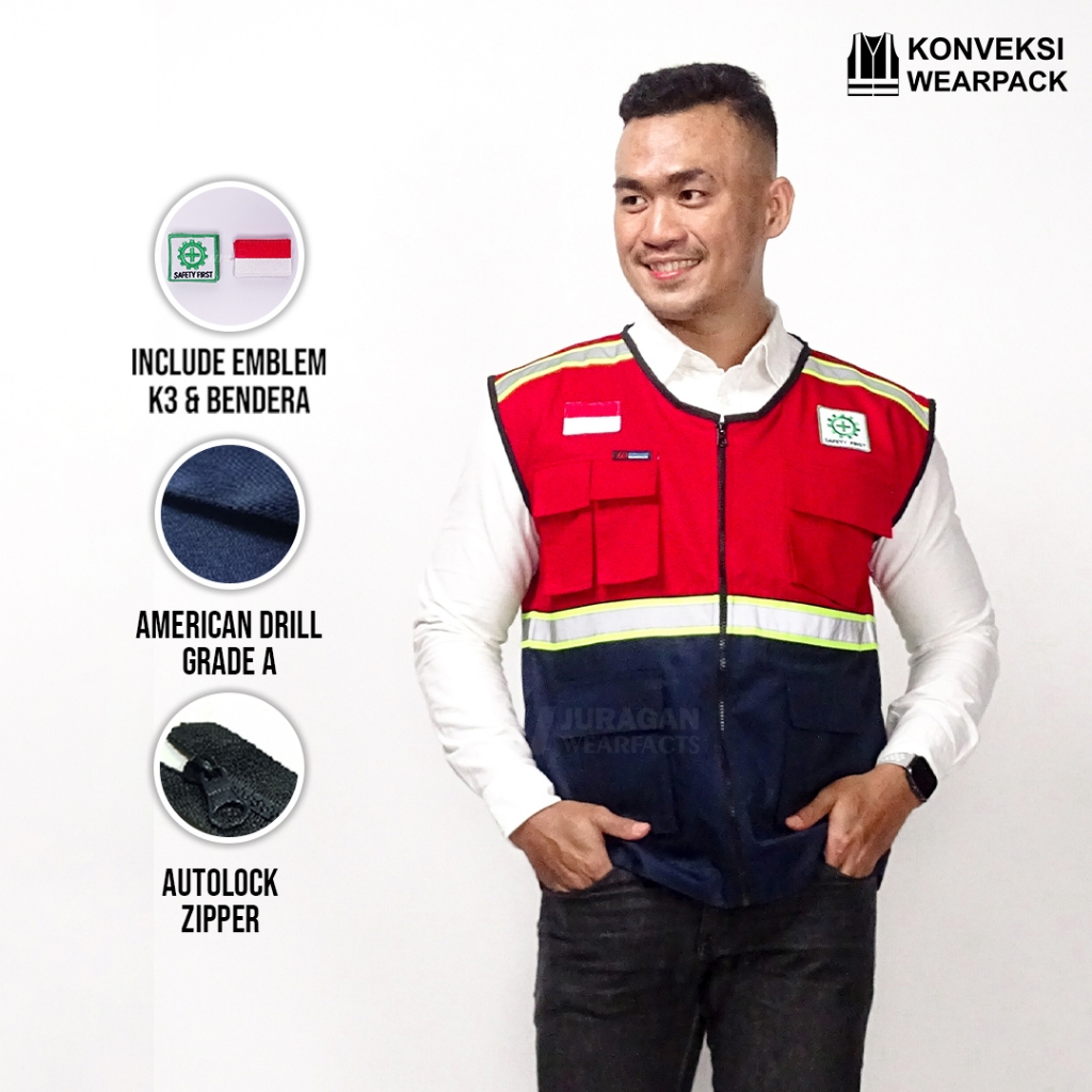 Jual Rompi Vest Warna Merah Kombinasi Biru Navy | Shopee Indonesia