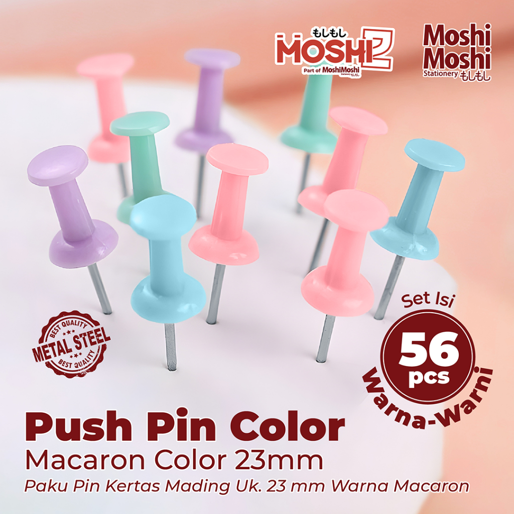 Jual Push Pin Paper Moshi 23mm Stationery Tools Colorfull Paku Pin Penusuk Kertas Set Peralatan ...