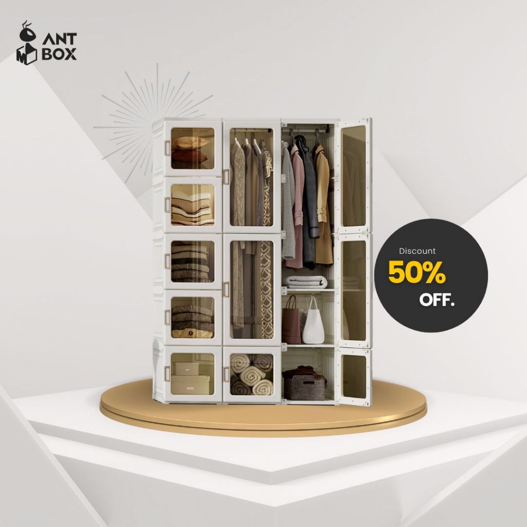 Jual Lemari Baju Antbox 6-15 Box Lemari Pakaian Lipat Pintu Putih Dan Transparan Lemari Plastik ...