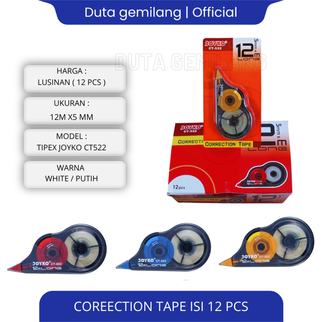Jual Tip Ex Correction Tape Tip-Ex Kertas Roll Joyko CT-522 5mm x 12m ...