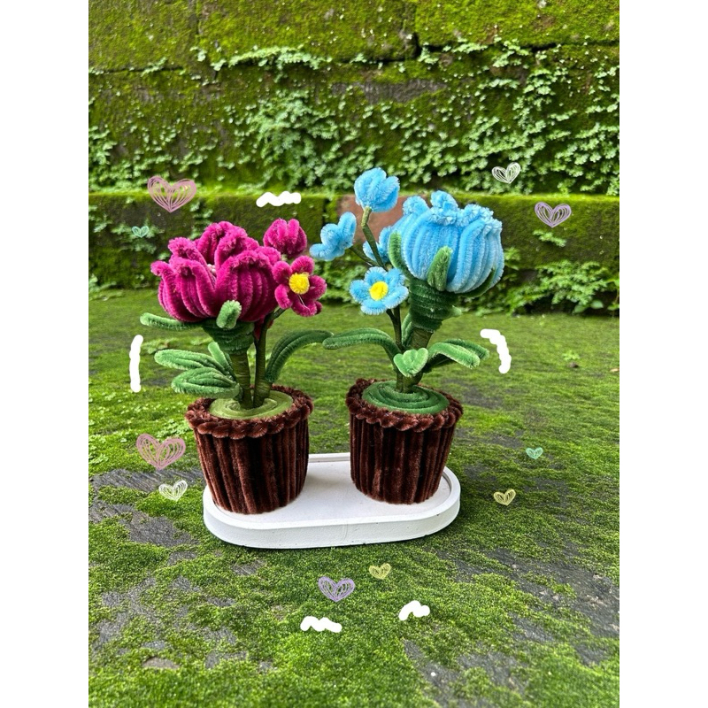 Jual BUNGA MINI POT KAWAT BULU | PIPE CLEANER FLOWER | HANDMADE ...