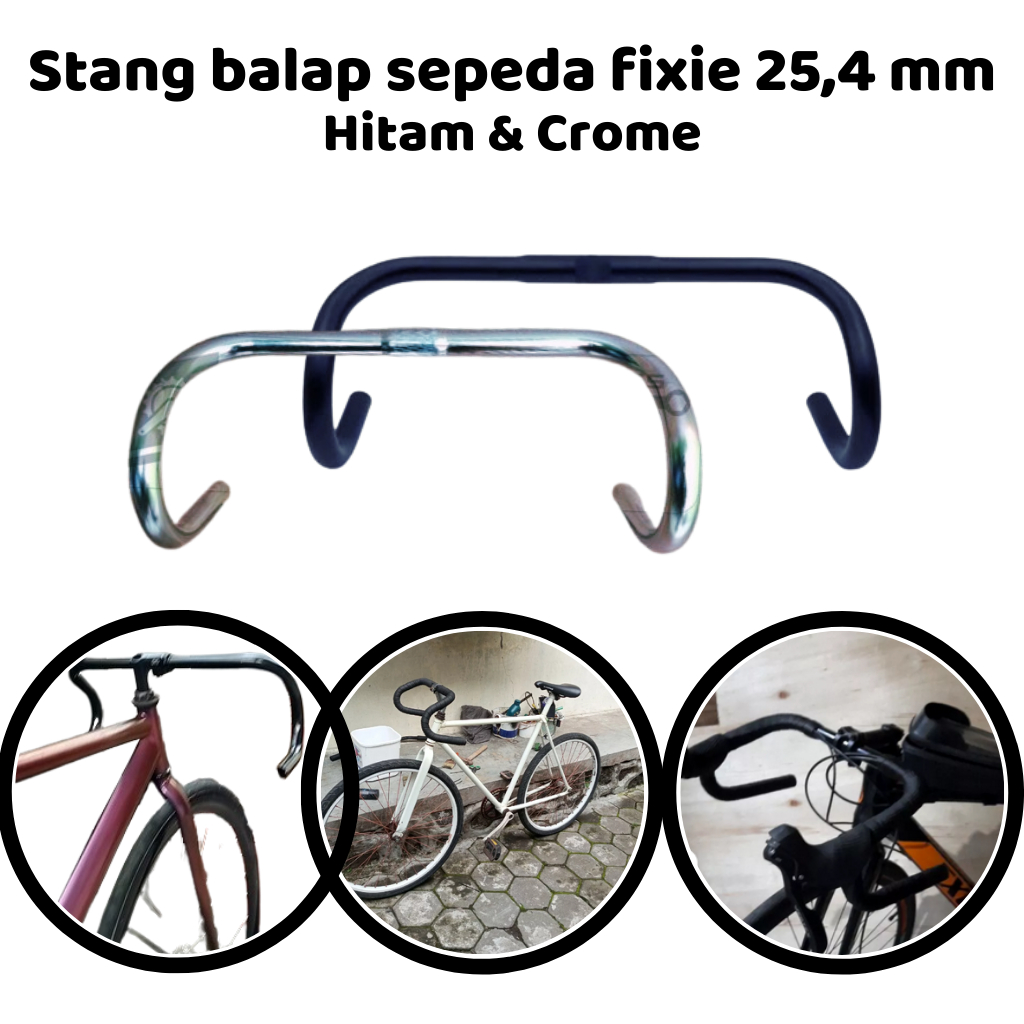 Jual Stang Sepeda Balap Jadul Fixie Standar 25.4 mm NON Oversize Drop Bar Dropbar Besi Hitam ...