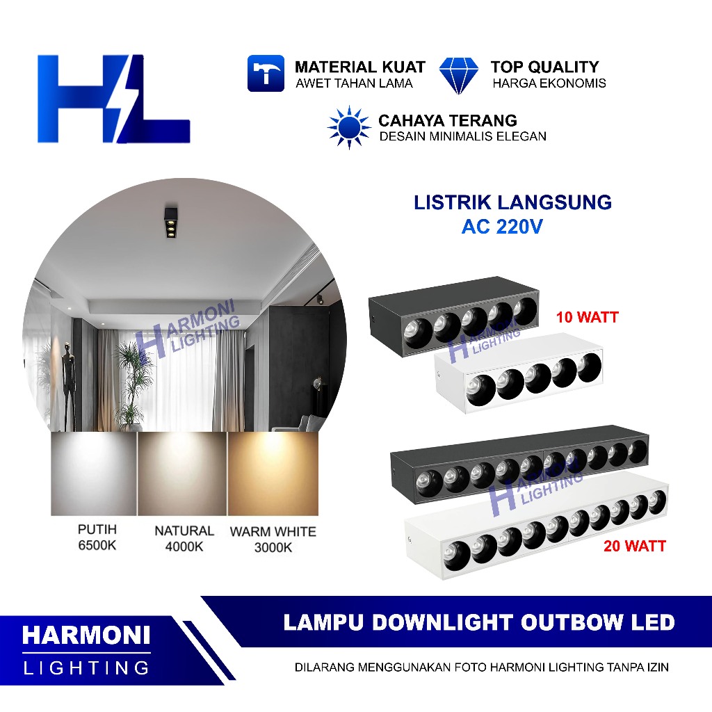 Jual Lampu Sorot Tempel Plafon 10W & 20W Kotak Panjang - Downlight ...