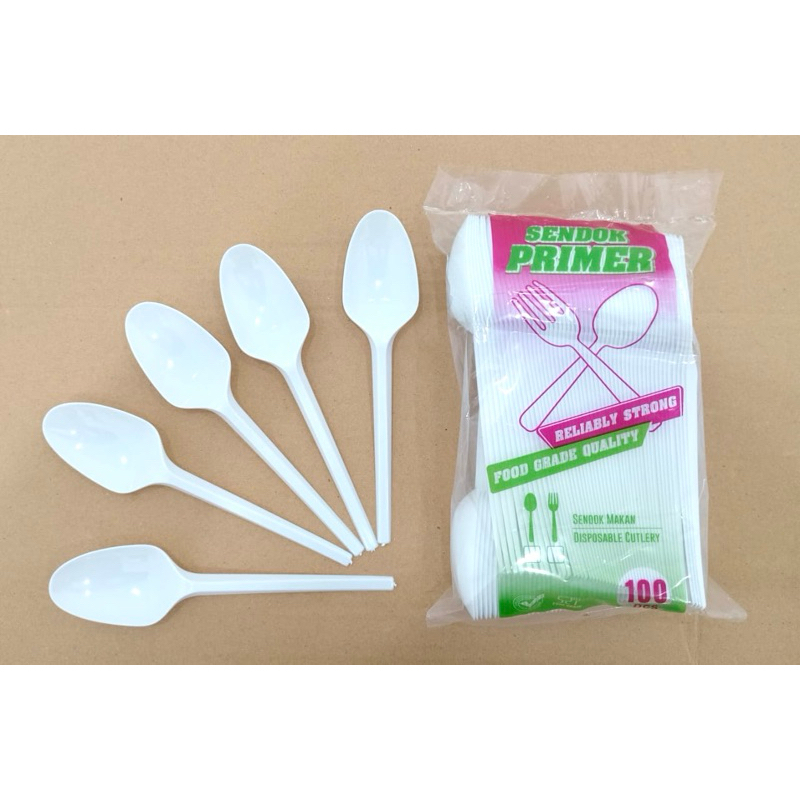 Jual Sendok Makan Plastik Putih Susu PS Merk Primer 100pcs | Shopee ...