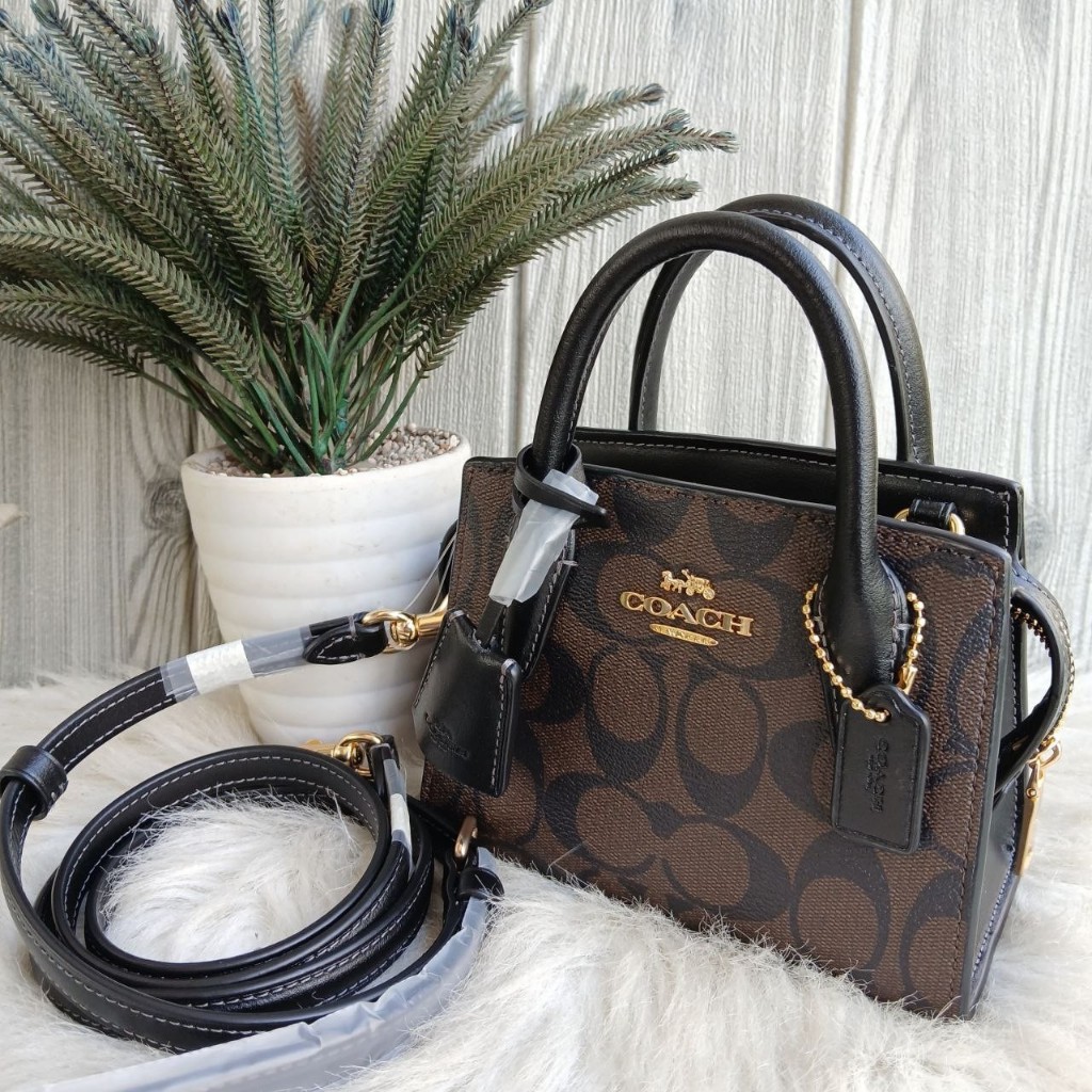 Jual COACH Andrea Mini Carryall In Signature Brown Black | Shopee Indonesia