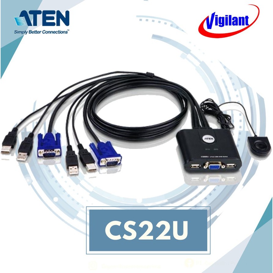 Jual ATEN CS22U 2-Port USB VGA Cable KVM Switch with Remote Port Selector | Shopee Indonesia