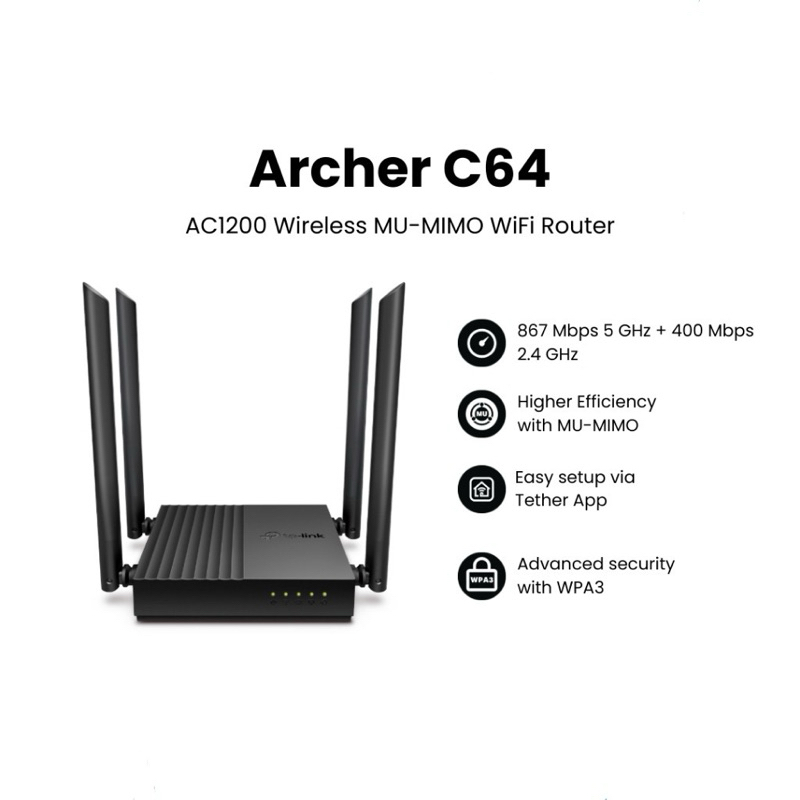Jual TP-Link Archer C64 AC1200 Wireless MU-MIMO Wifi Router | Shopee ...