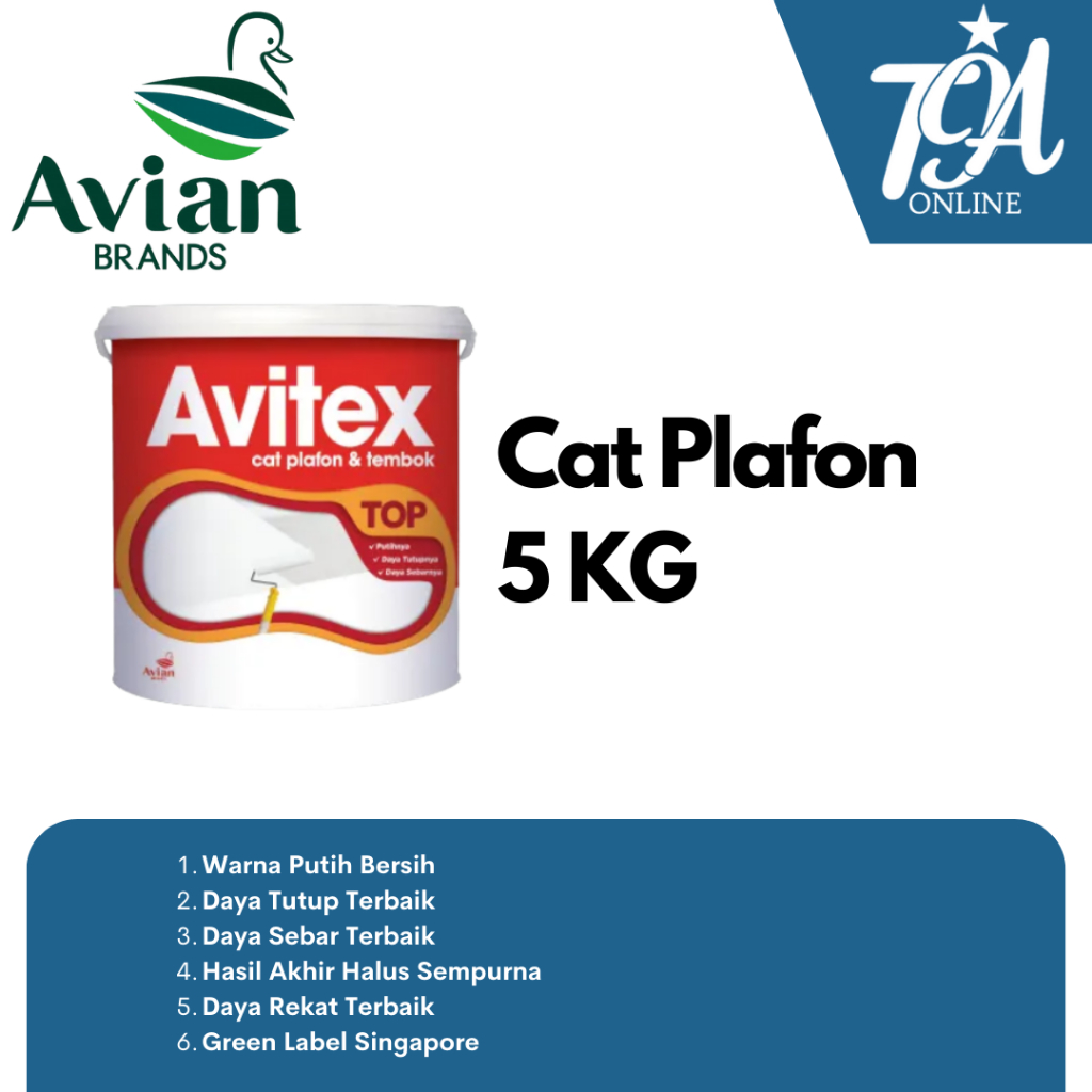 Jual AVIAN Avitex Top Cat Plafon & Tembok Interior Super White 5 KG ...