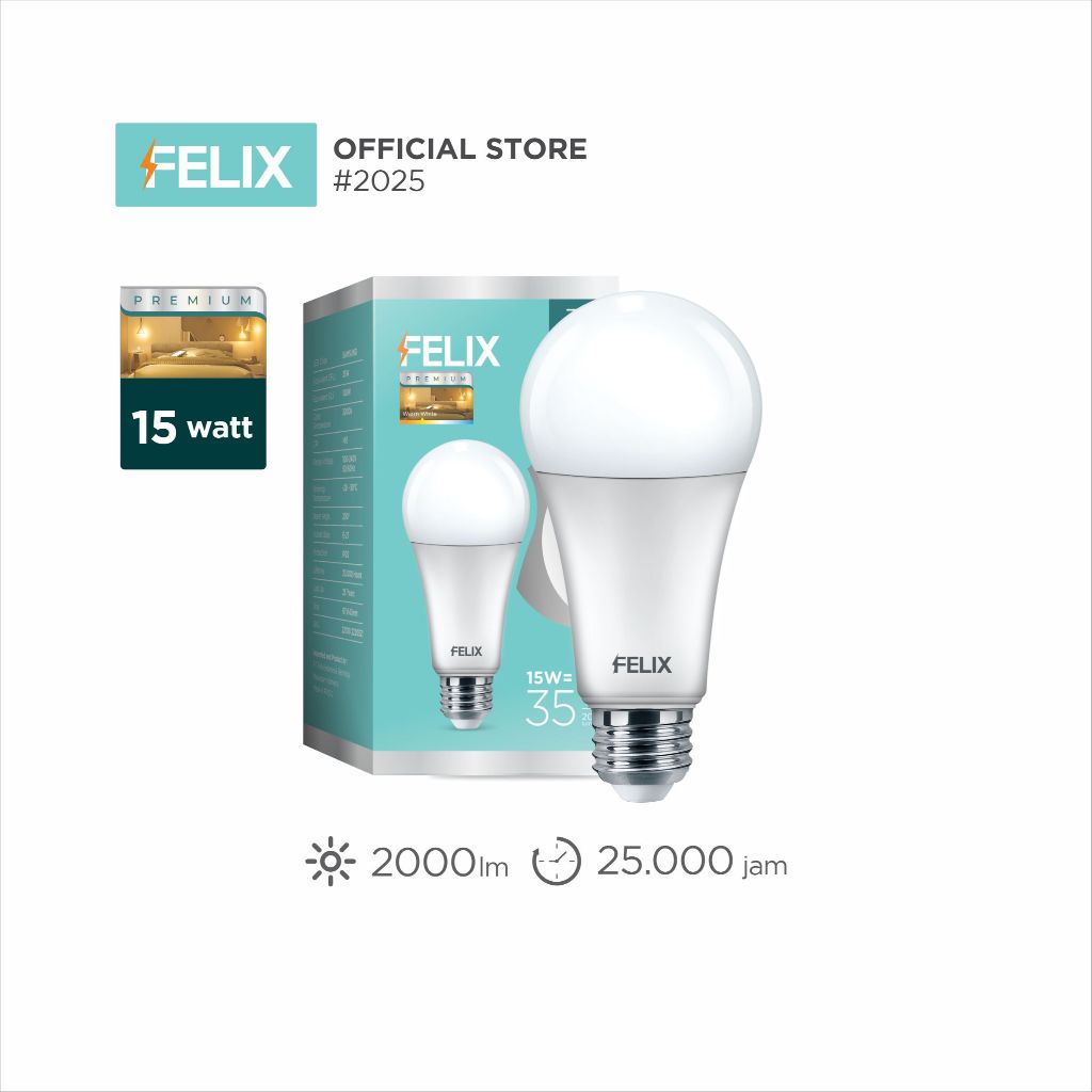 Jual FELIX PREMIUM Bohlam Lampu LED 15W E27 Kuning 3000K Garansi 3 ...