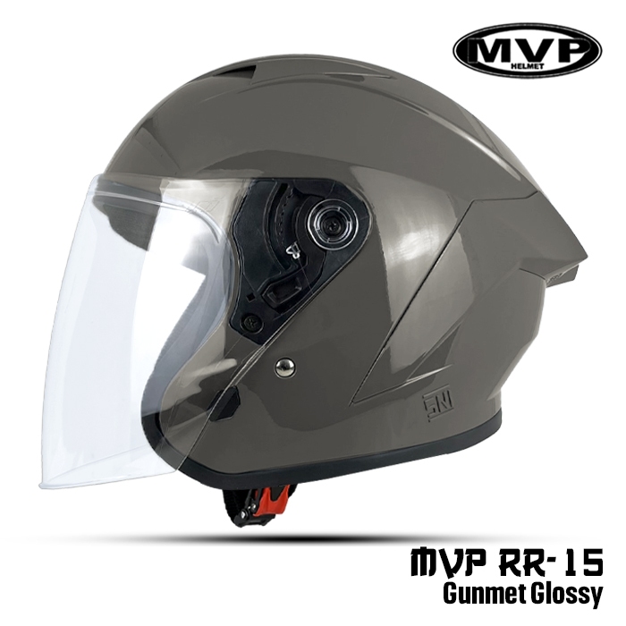 Jual Helm Half Face MVP RR15 Gunmet Kaca Visor Bening/Helm Premium ...
