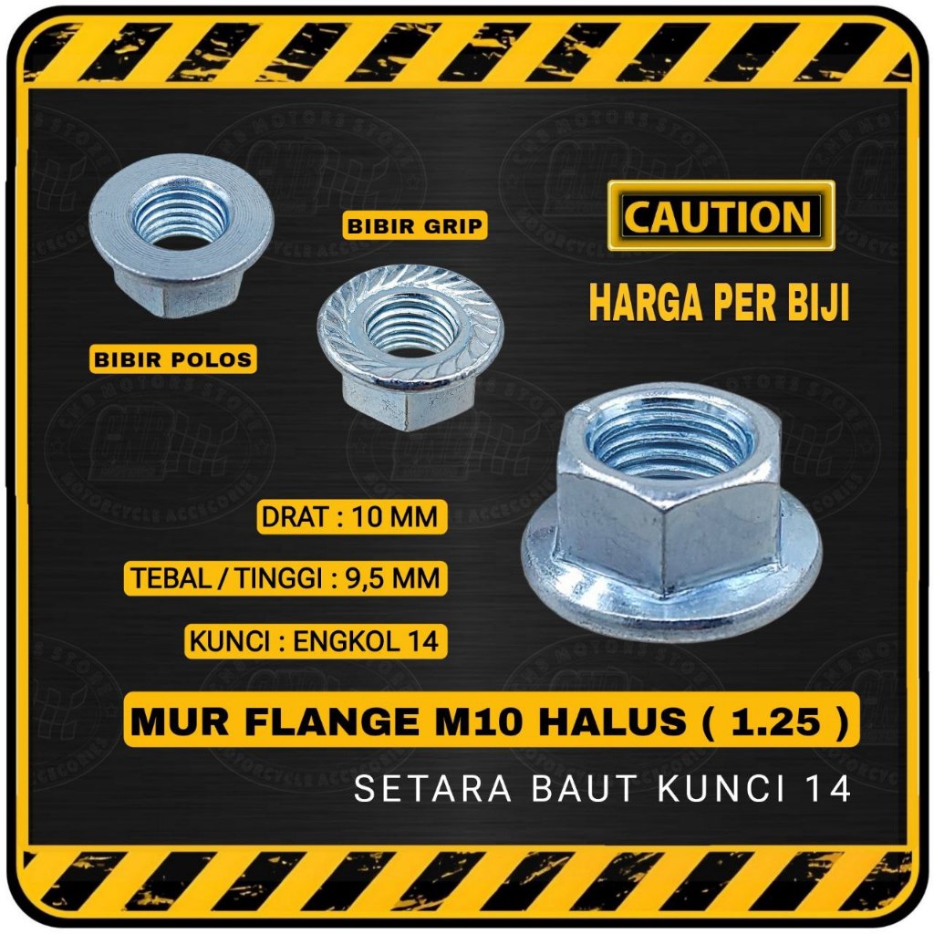 Jual Mur Flange M10 Drat Halus ( Setara untuk Baut Kunci 14 ) || Bibir Grip & Polos | Shopee ...