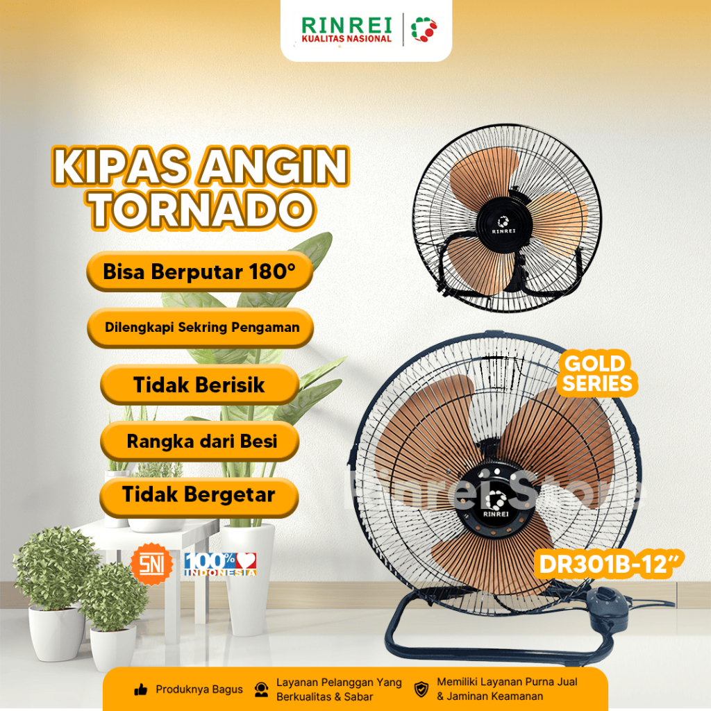 Jual RINREI Kipas TORNADO Duduk dan Dinding 2in1 Gold Series DRN 301-12 ...