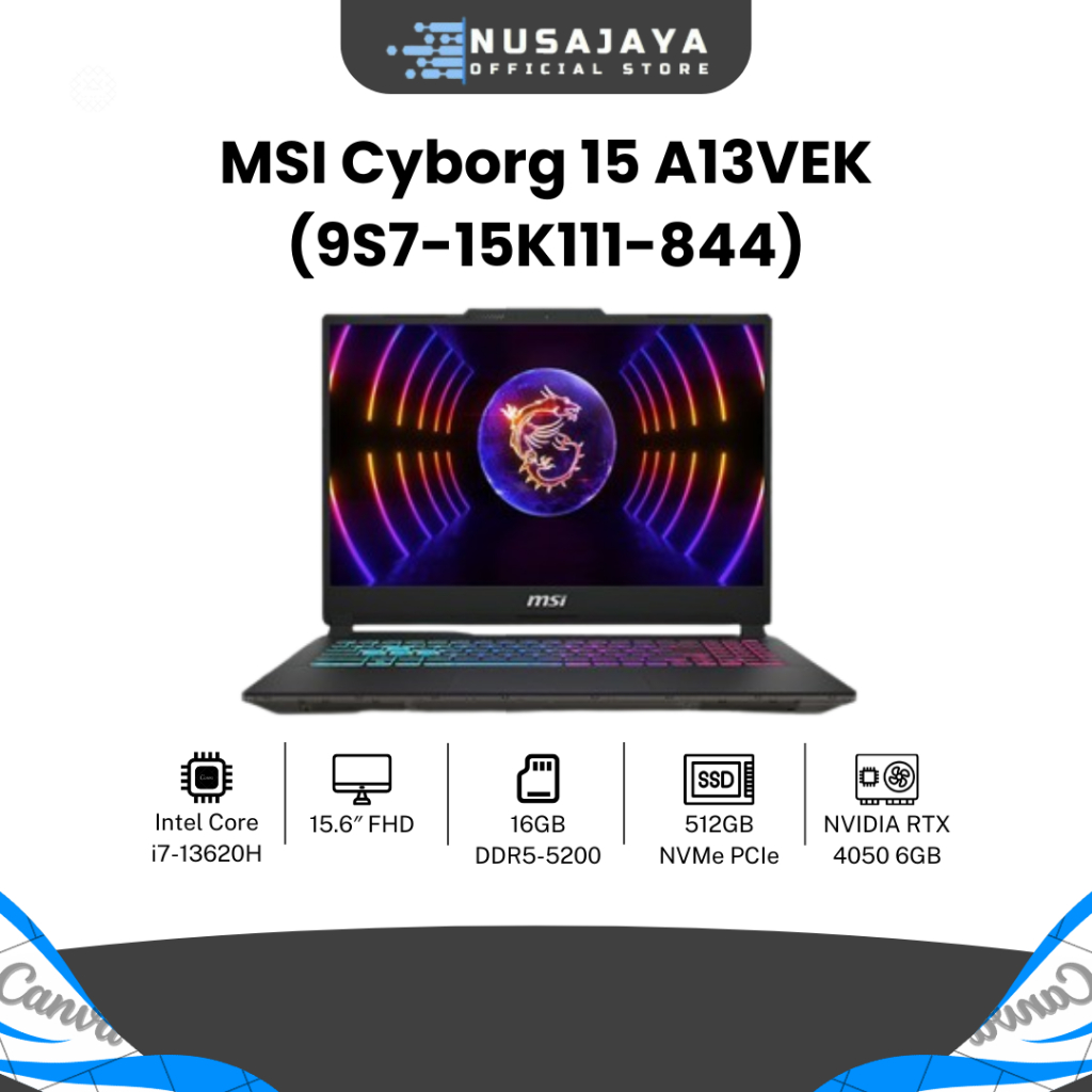 Jual MSI Cyborg 15 A13VEK 9S7-15K111-844 Core i7 13620H 16GB 512GB SSD RTX4050 6GB 15.6 inci FHD ...