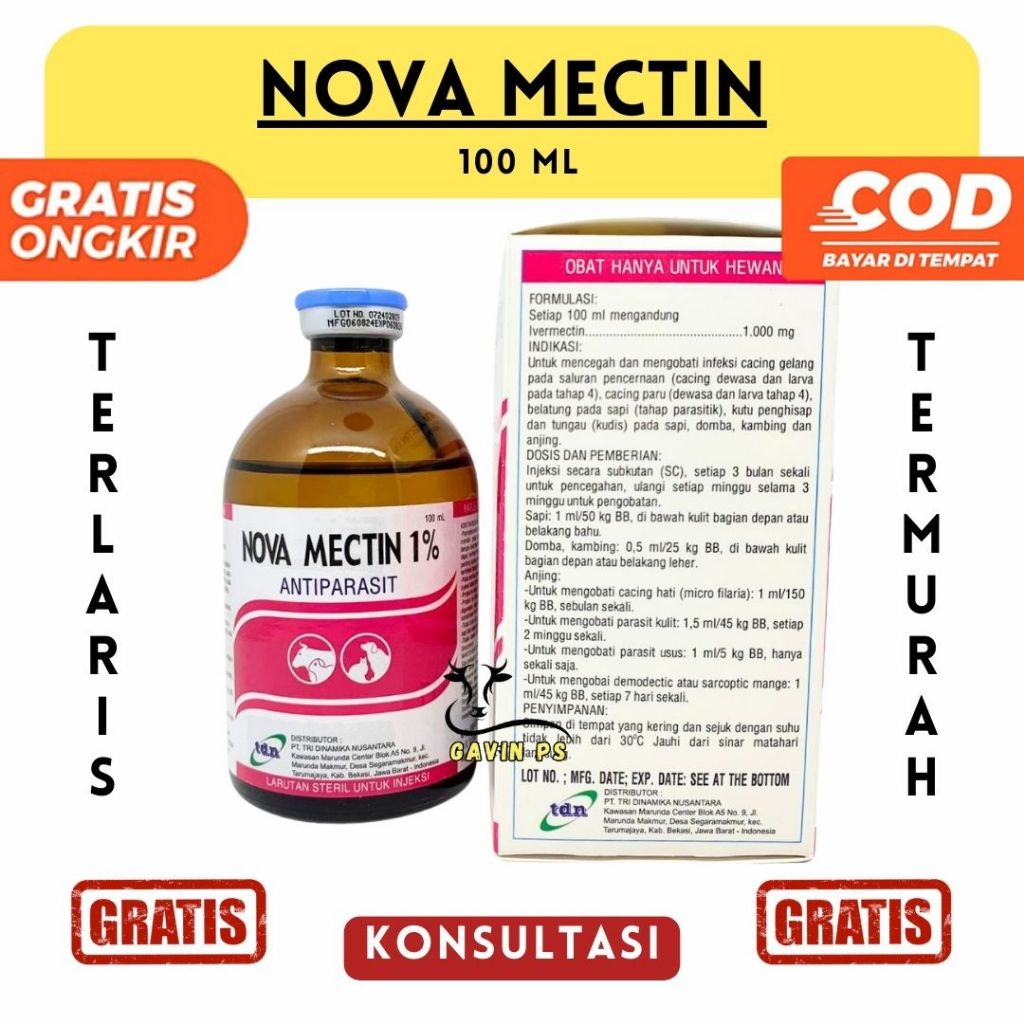 Jual NOVA MECTIN 100ml- Obat Anti Parasit Cacing Kutu Caplak untuk Sapi ...