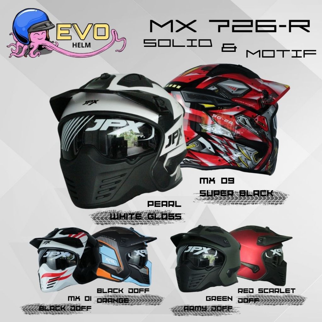 Jual HELM JPX MX-726R SOLID / MOTIF VISOR DUAL MODE INNER, HELM PRIA, HELM FULL FACE / HALF FACE ...