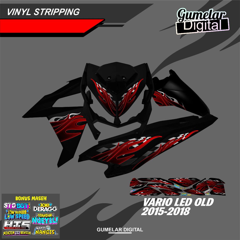 Jual STRIPPING SIMPEL HONDA VARIO LED OLD 125 150 API MERAH RACING ...