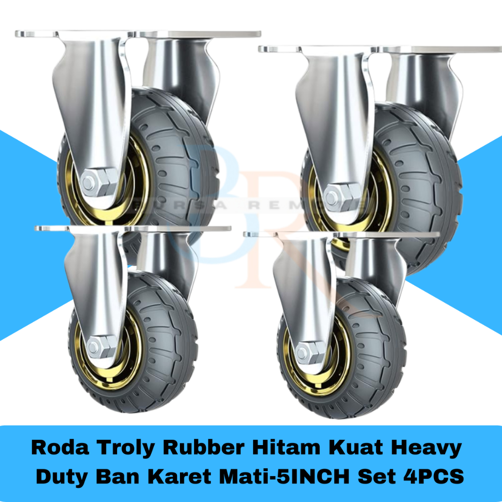 Jual Roda Troly Rubber Hitam Kuat Heavy Duty Ban Karet Mati-5INCH Set ...