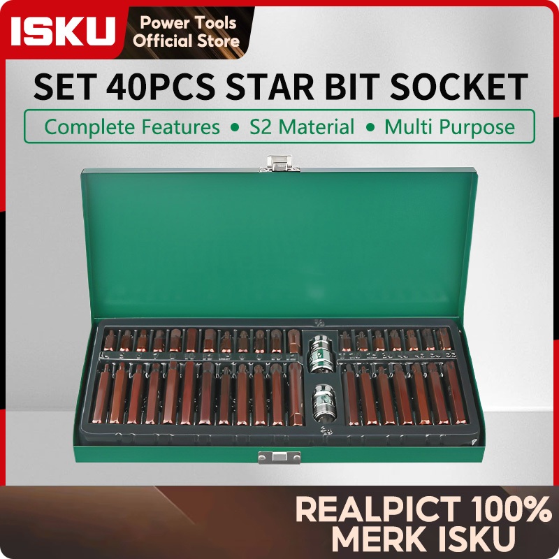 Jual ISKU Power Bit Set 40pcs Star Hex Spline Bit Set Hex Star Spline ...