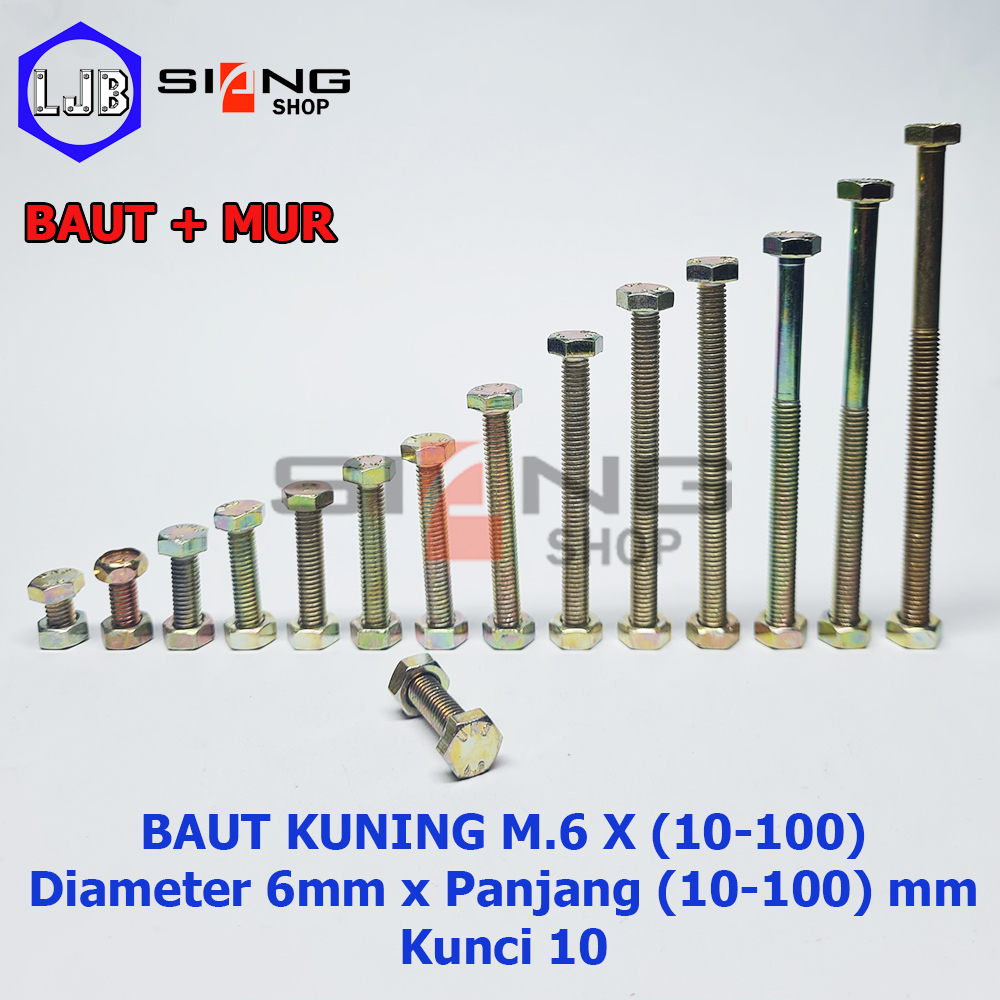 Jual Baut Kuning M6 panjang 10 sd 100mm | Shopee Indonesia